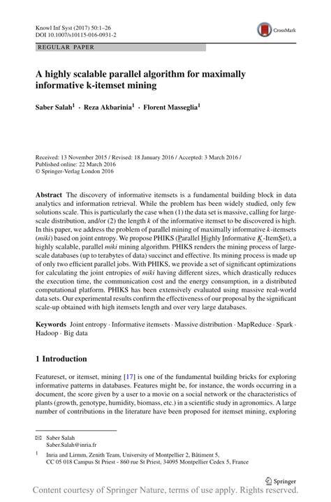 a highly scalable parallel algorithm for maximally informative k itemset mining request pdf