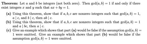 solved theorem let a and b be integers not both zero then gcd a 6 1 if and only if there