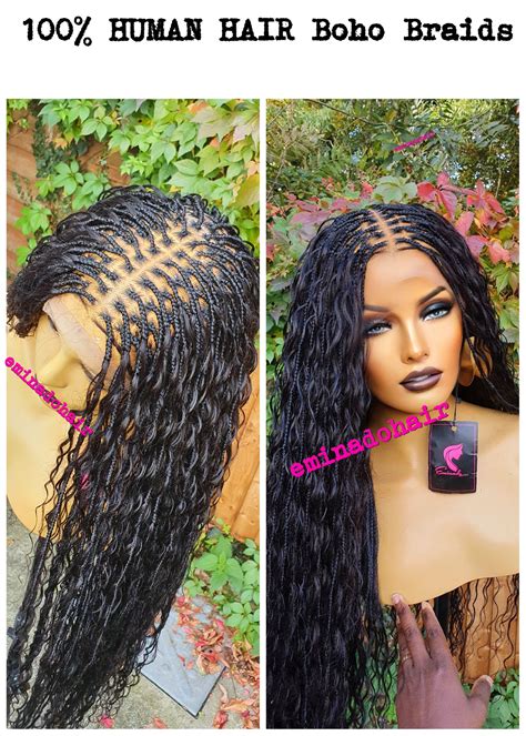 Human Hair Curls Boho Knotless Braids Full Lace Wig Eminado Hair