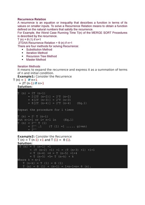 recurrence relation and its types recurrence relation a recurrence is an equation or