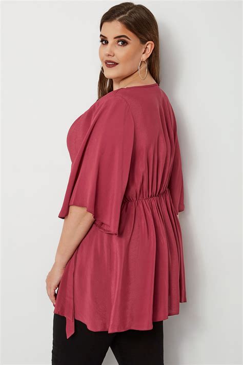 Yours London Dark Pink Wrap Blouse With Kimono Sleeves