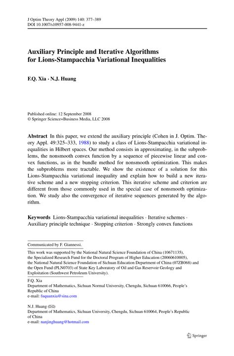 pdf auxiliary principle and iterative algorithms for lions stampacchia variational inequalities