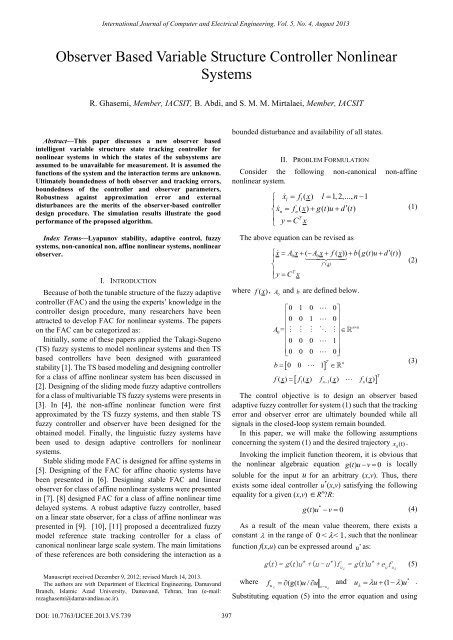 observer based variable structure controller nonlinear ijcee