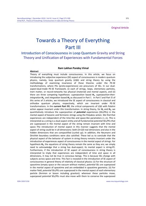pdf towards a theory of everything part iii introduction of consciousness in loop quantum