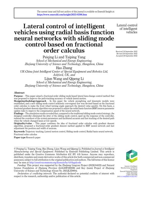pdf lateral control of intelligent vehicles using radial basis function neural networks with