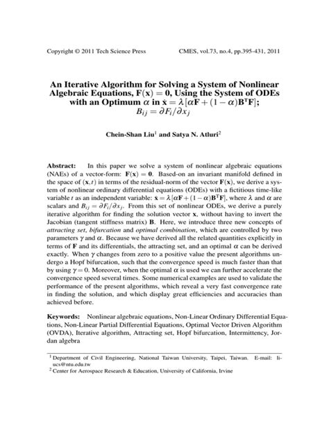 an iterative algorithm for solving a system of nonlinear