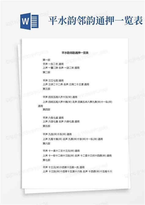 平水韵邻韵通押一览表Word模板下载 编号lowooyza 熊猫办公