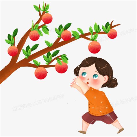 卡通手绘女孩摘苹果元素PNG图片素材下载 女孩PNG 熊猫办公