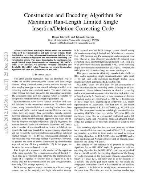 construction and encoding algorithm for maximum run length limited single insertion deletion
