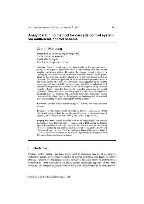 pdf analytical tuning method for cascade control system via multi scale control scheme