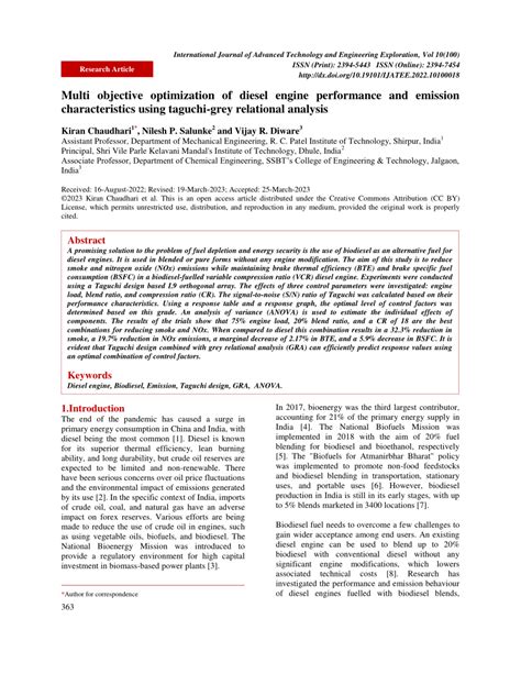 pdf multi objective optimization of diesel engine performance and emission characteristics