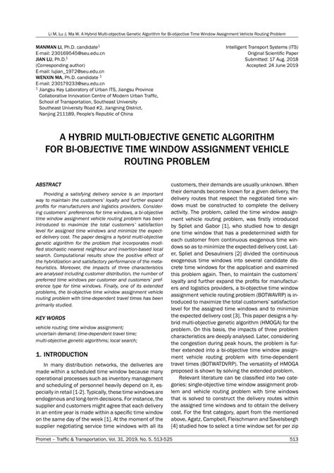 pdf a hybrid multi objective genetic algorithm for bi objective time window assignment vehicle
