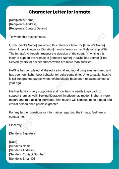 Sample Inmate Character Letters