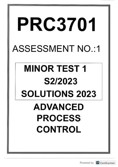 PRC3701 MINOR TEST 1 UNISA 2023 ASSESSMENT 1 ADVANCED PROCESS CONTROL