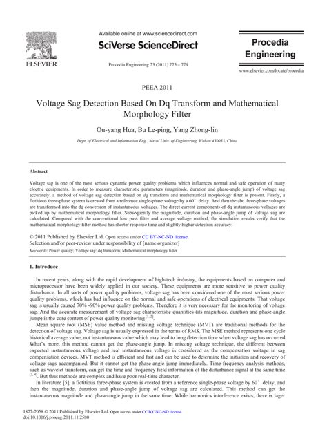 pdf voltage sag detection based on dq transform and mathematical morphology filter