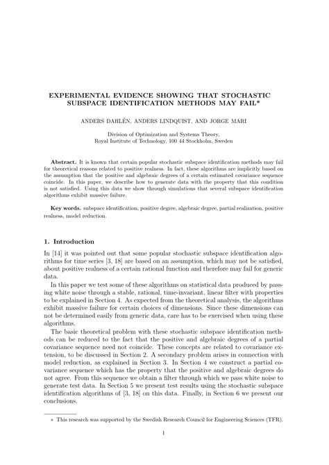 pdf experimental evidence showing that stochastic subspace identification methods may fail