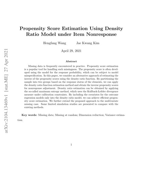 pdf propensity score estimation using density ratio model under item nonresponse