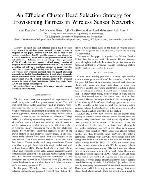 pdf an efficient cluster head selection strategy for provisioning fairness in wireless sensor