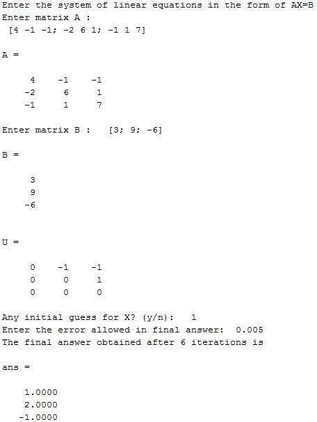 gauss seidel method matlab program code with c