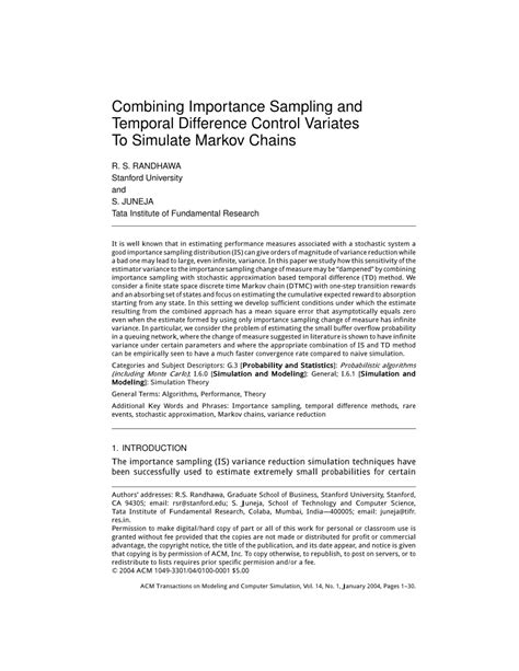 pdf combining importance sampling and temporal difference control variates to simulate markov