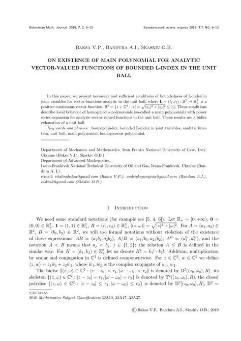 pdf on existence of main polynomial for analytic vector valued functions of bounded l index in