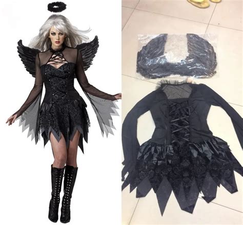 New Black Dark Devil Fallen Angel Costume Avec Aile Sexy Adult Cosplay Exotic Apparel Costume