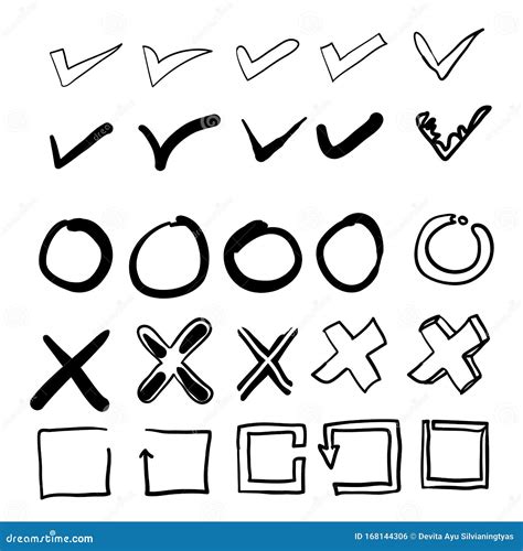 Hand Drawn Check Signs Doodle V Mark For List Items Checkbox Chalk