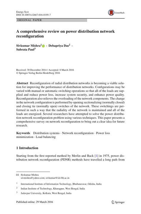pdf a comprehensive review on power distribution network reconfiguration