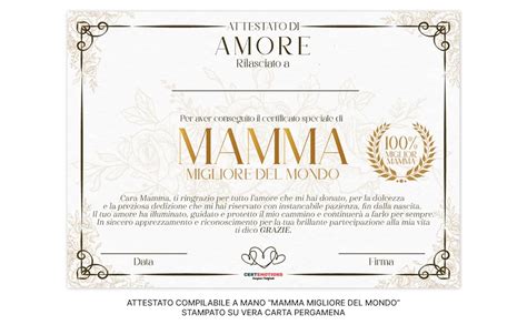Certificato Idea Regalo Mamma Pergamena Originale Personalizzata Con