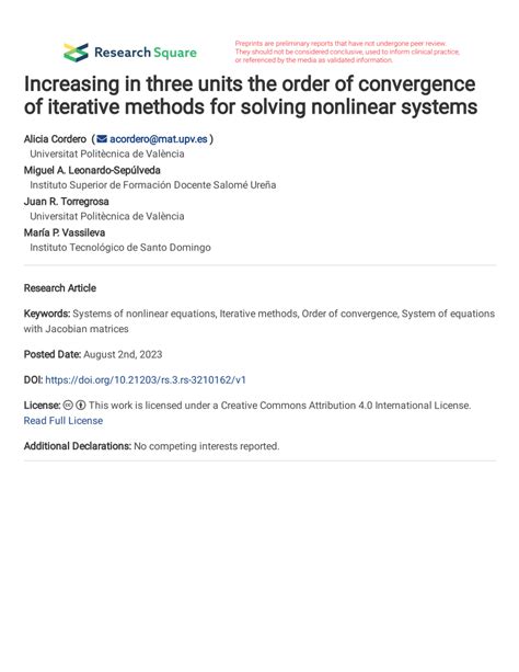 pdf increasing in three units the order of convergence of iterative methods for solving