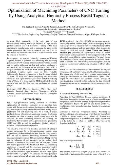 full article optimization of machining parameters of cnc turning by using analytical hierarchy