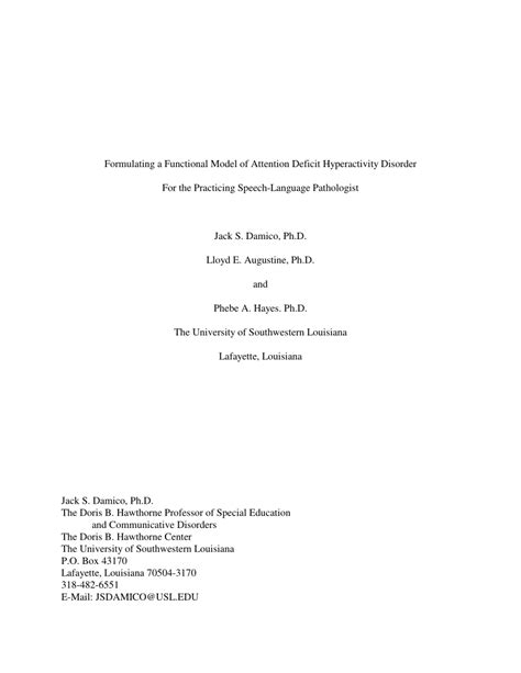 pdf formulating a functional model of attention deficit hyperactivity disorder for the
