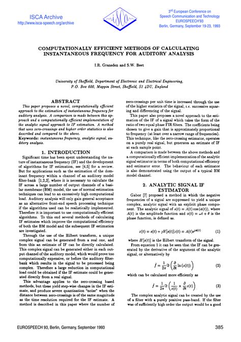 pdf computationally efficient methods of calculating instantaneous frequency for auditory analysis