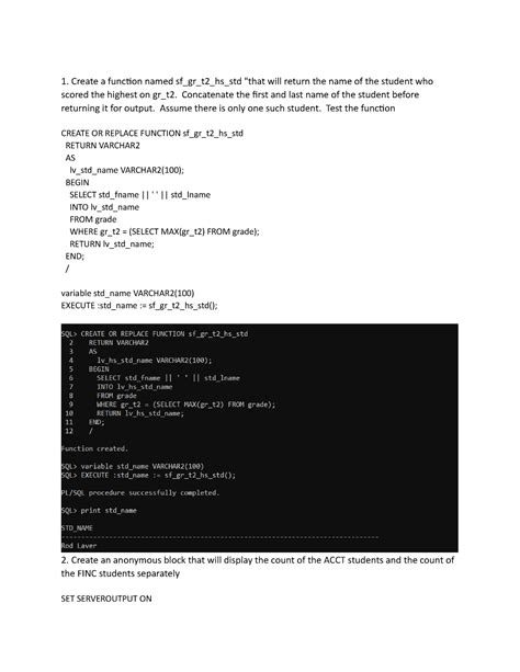 isam5632 pv homework 1 practice code for plsql 1 create a function named sf gr t2 hs std
