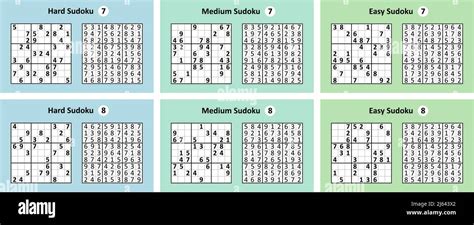 Collection Sudoku Game With Answers Different Complexity Stock Vector