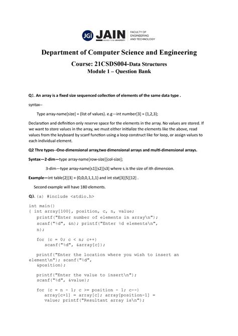 data structures module 1 qb and solutions department of computer science and engineering