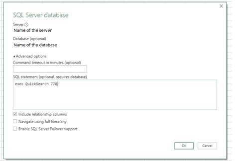how to pass parameters for the stored procedures in power query