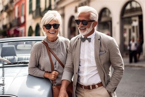 Sexy Senior Couple Posing With Cabrio Car On Background Stock Illustration Adobe Stock