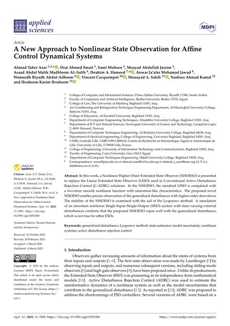 pdf a new approach to nonlinear state observation for affine control dynamical systems