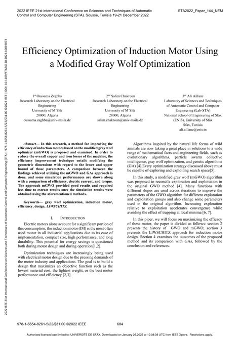 pdf efficiency optimization of induction motor using a modified gray wolf optimization