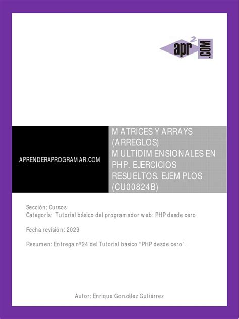 cu00824b matrices arrays multidimensionales php ejercicios resueltos pdf matriz matemáticas
