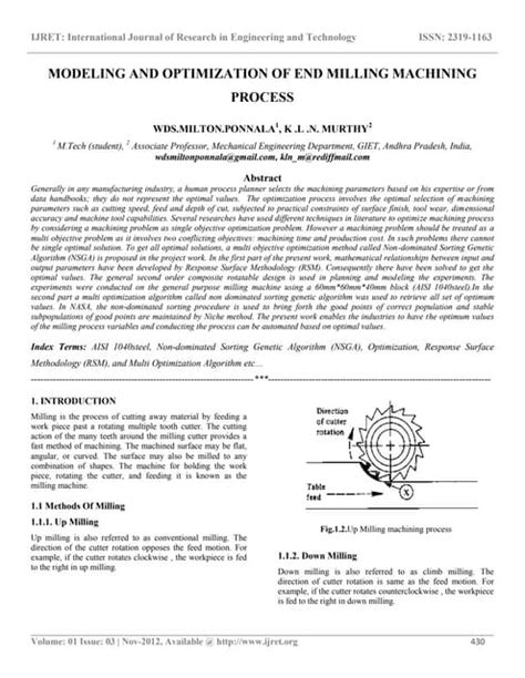 modeling and optimization of end milling machining process pdf