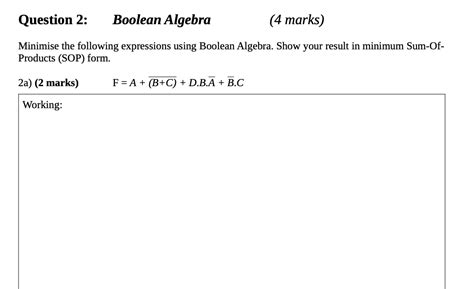 solved question 2 boolean algebra 4 marks minimise the