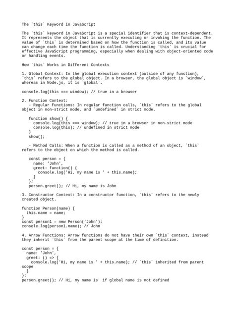 the this keyword in javascript pdf java script scope computer science