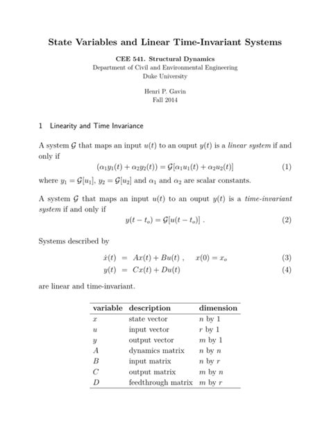 state variables and linear time invariant systems