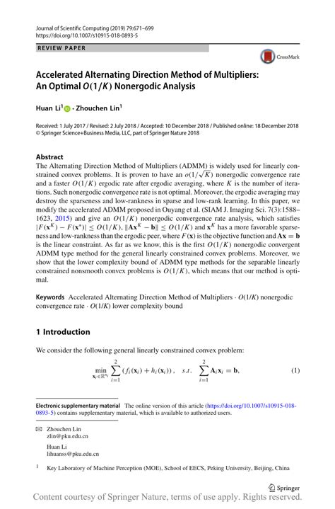 accelerated alternating direction method of multipliers an optimal o 1 k nonergodic analysis
