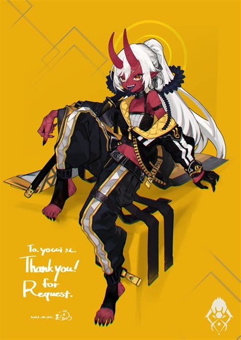 Safebooru 1girl Absurdres Akumi Yoclesh Bangs Colored Skin Commission Demon Girl Highres