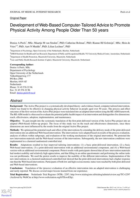 pdf development of web based computer tailored advice to promote physical activity among