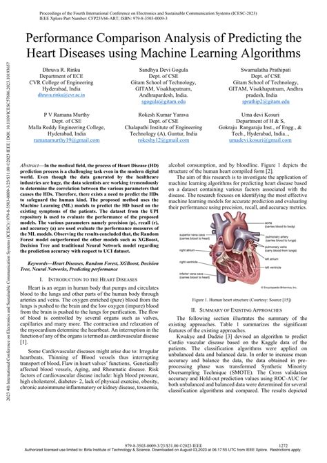 pdf performance comparison analysis of predicting the heart diseases using machine learning