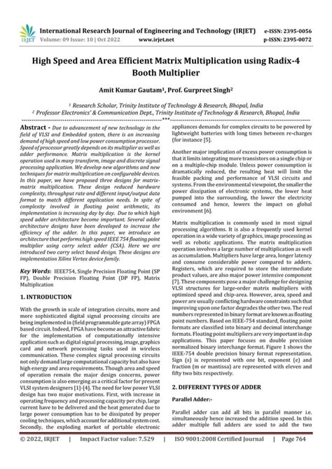 high speed and area efficient matrix multiplication using radix 4 booth multiplier pdf